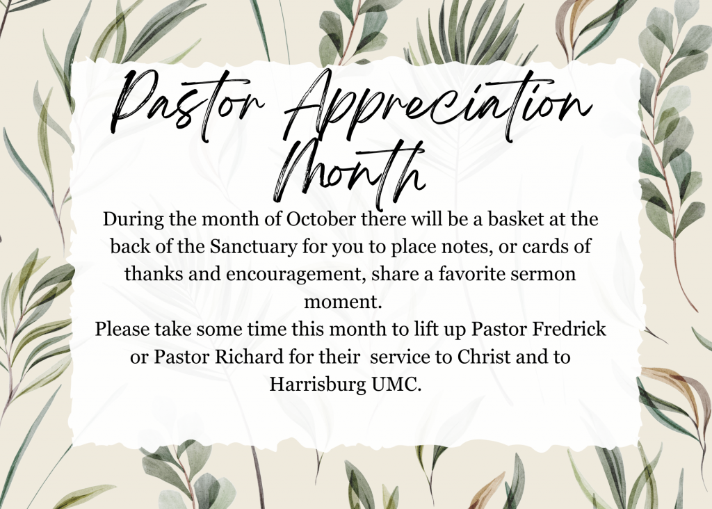 Pastor Appreciation Month - Harrisburg United Methodist Church